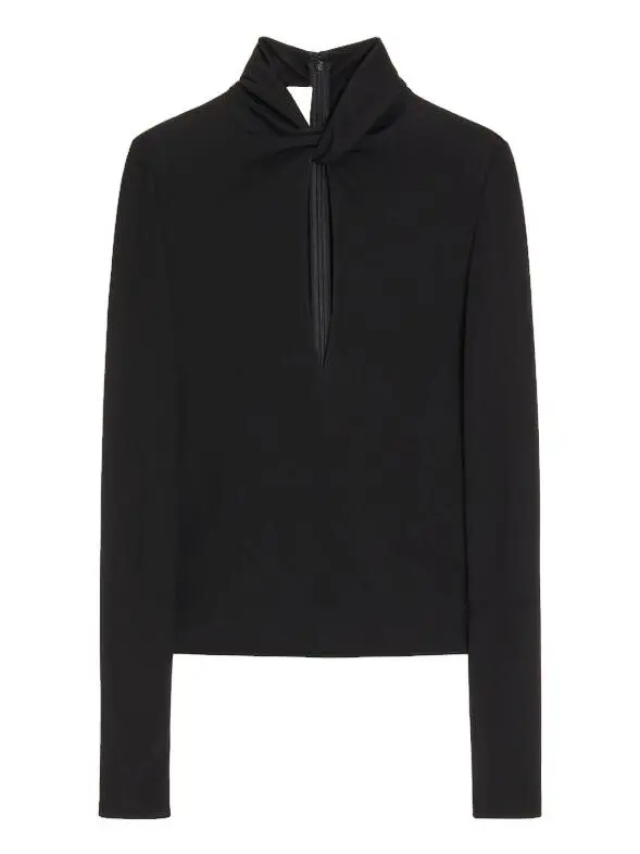 Valentino Garavani Crepe Jersey Tie Neck Top With Cut-out Detail - Black