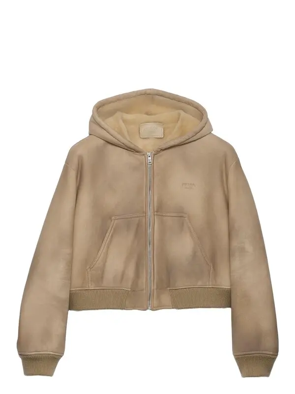 Prada Hooded Shearling Jacket With Vintage Treatment - Rope