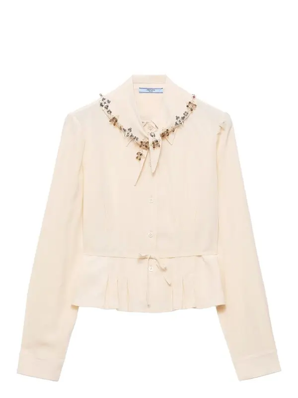 Prada Silk Marocain Shirt With Embroidered Detail - Neutral