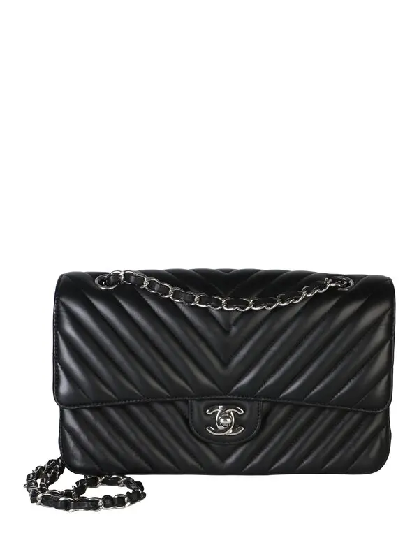 Chanel Chevron Lambskin Classic Double Flap Bag - Black