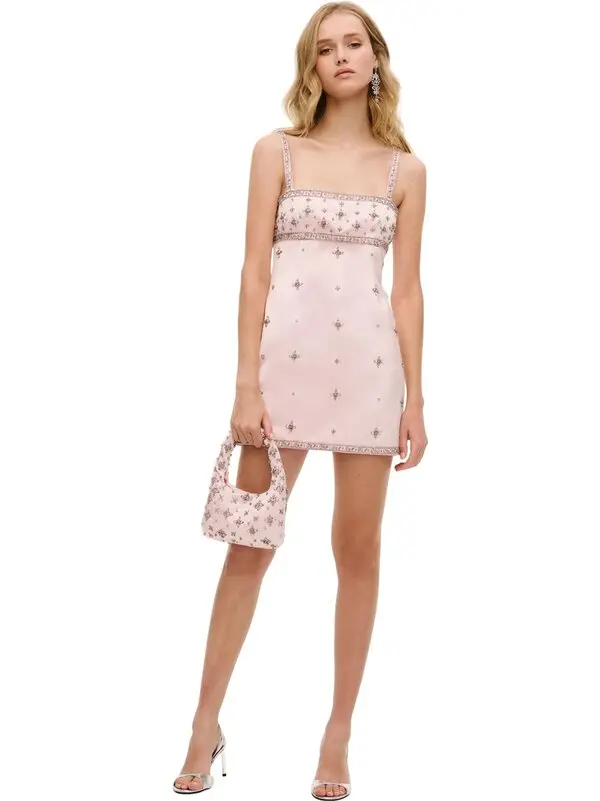 LoveShackFancy Casslouie Embellished Satin Mini Dress - Pink