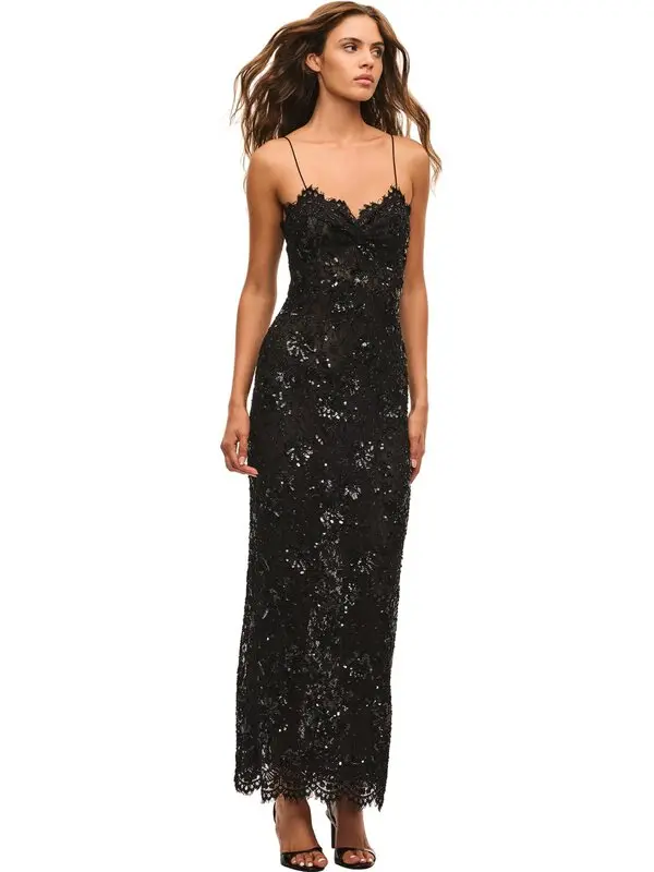 LoveShackFancy Ciona Embellished Lace Gown - Black