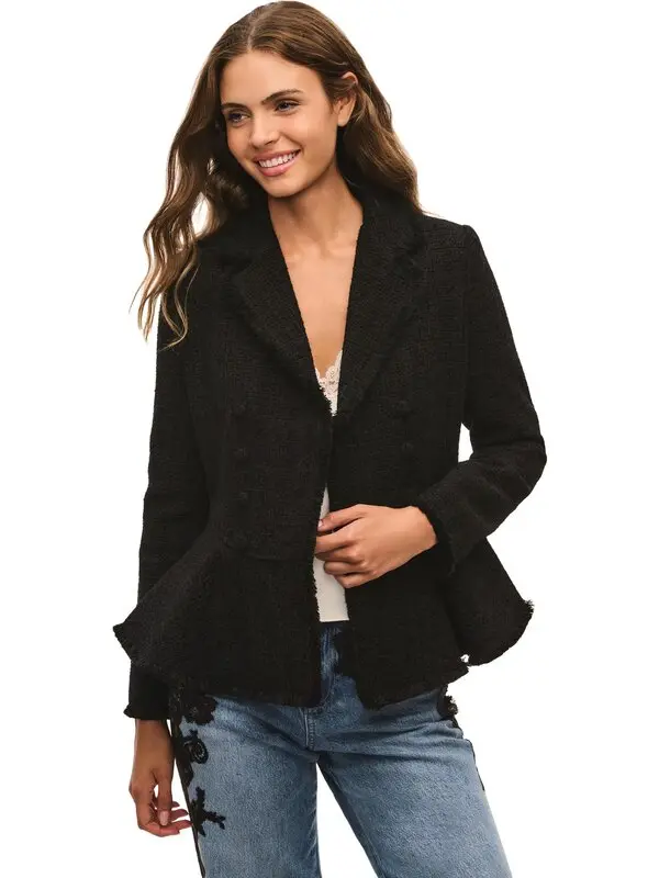 LoveShackFancy Morrow Tweed Peplum Jacket - Black