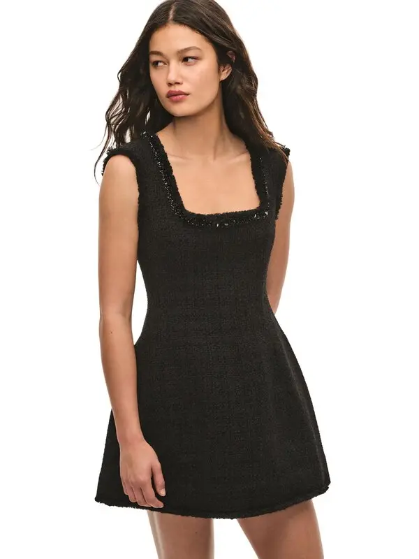 LoveShackFancy Latasha Embellished Tweed Mini Dress - Black