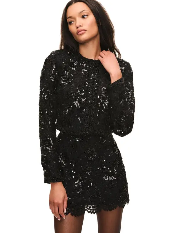 LoveShackFancy Eloweth Embellished Cropped Jacket - Black
