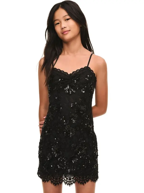 LoveShackFancy Embellished Lace Mini Dress - Black