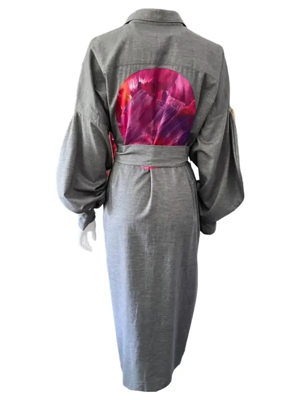 ARSHYS Jaku Dress: Draped Cotton Shirt Dress - Grey