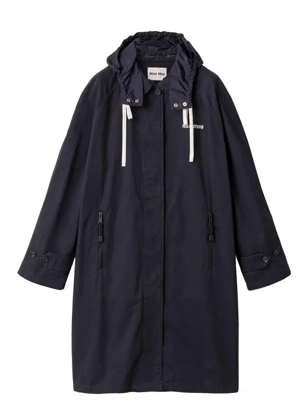 Miu Miu Single-breasted Gabardine Coat - Navy