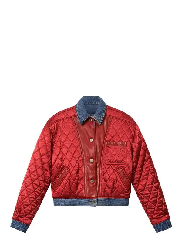 Isabel Marant Étoile Devyna Diamond-quilted Satin And Denim Jacket - Red-blue