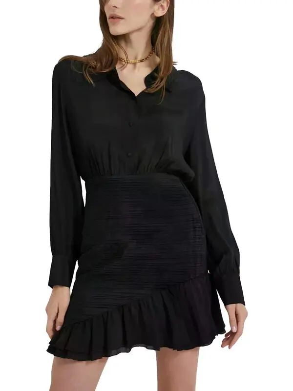 Miss Sixty Shirred Ruffled Mini Dress - Black