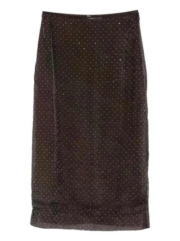 Maje Rhinestone Embellished Crinkled Midi Skirt - Brown