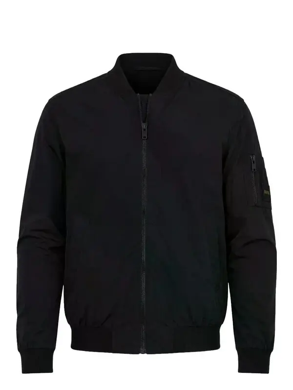 BOSS Crinkled Finish Logo Patch Bomber Jacket - Black