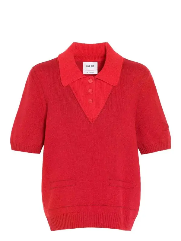 BARRIE Topstitched Cashmere Polo Shirt - Red