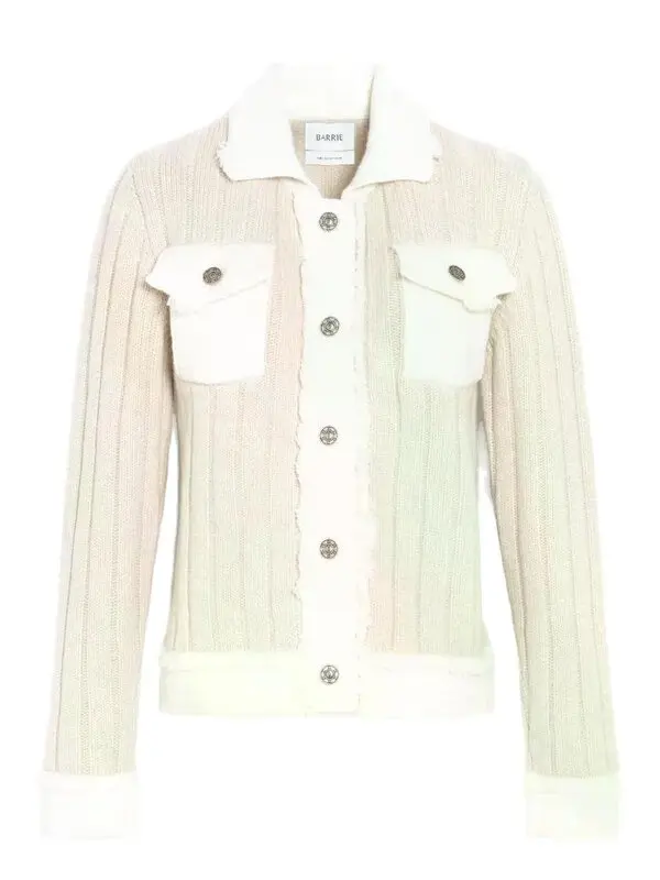 BARRIE Ribbed Knit Frayed Cardigan - Neutrals