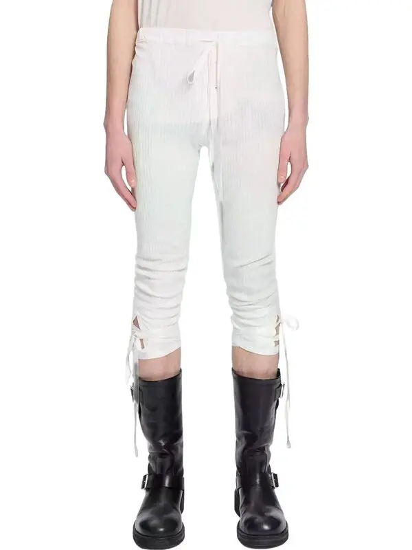 ANN DEMEULEMEESTER Lace-up Cropped Trousers - White