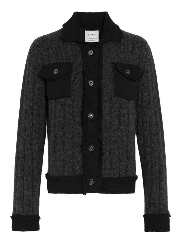 BARRIE Ribbed Knit Denim-effect Jacket - Grey