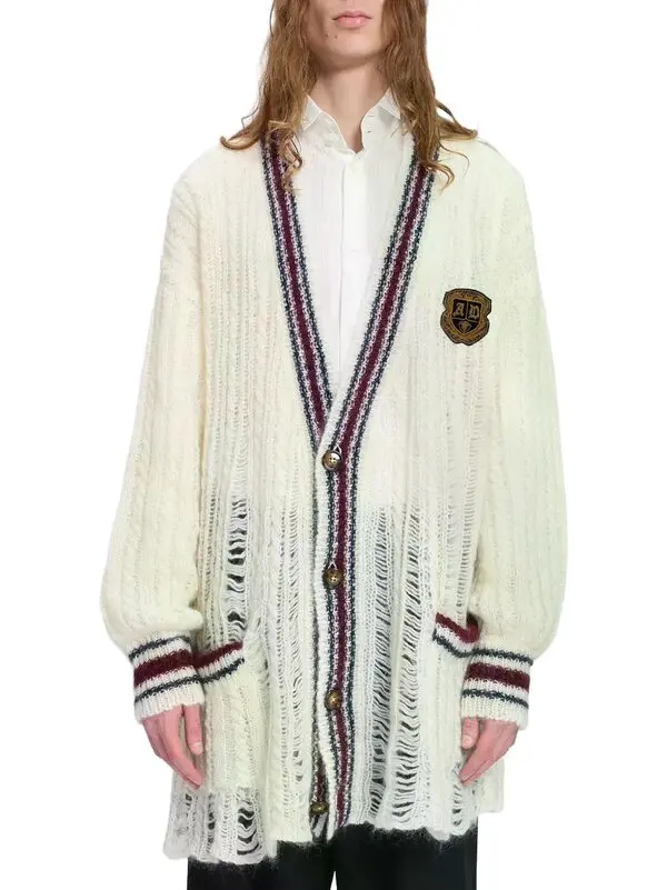 ANN DEMEULEMEESTER Distressed Cable-knit Cardigan - Neutrals