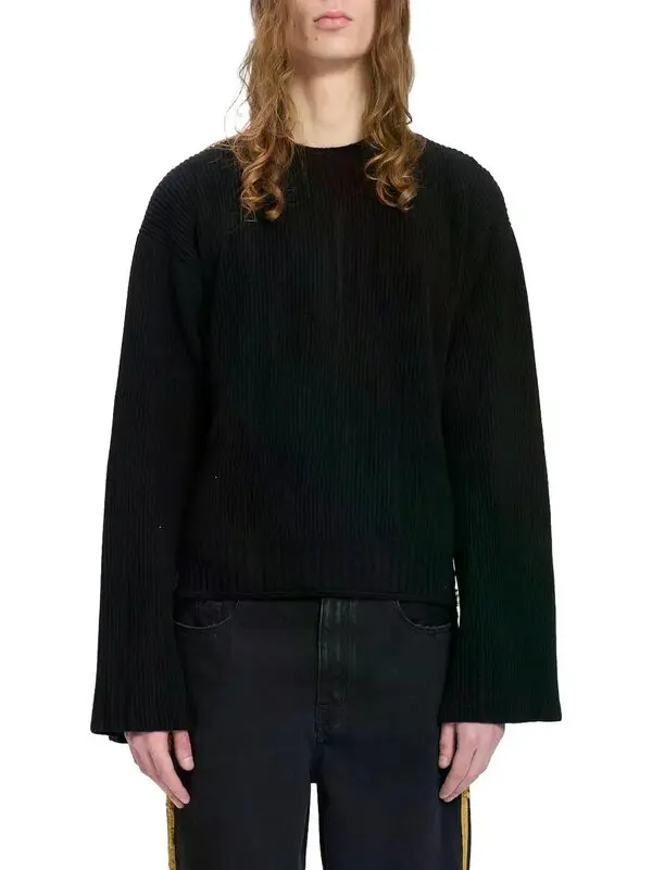 ANN DEMEULEMEESTER Ribbed-knit Wide-sleeve Sweater - Black