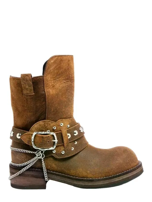 ANN DEMEULEMEESTER Chain Embellished Studded Boots - Brown