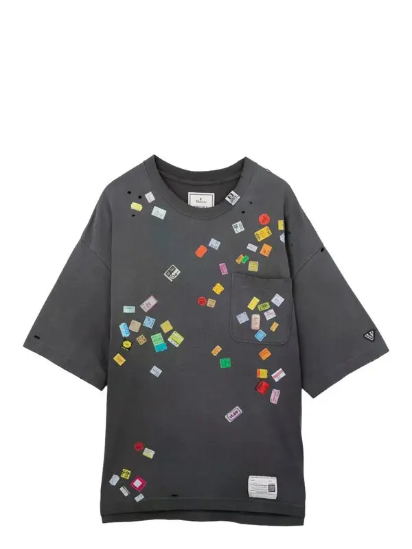Mihara Yasuhiro Sticker-print Distressed T-shirt - Grey