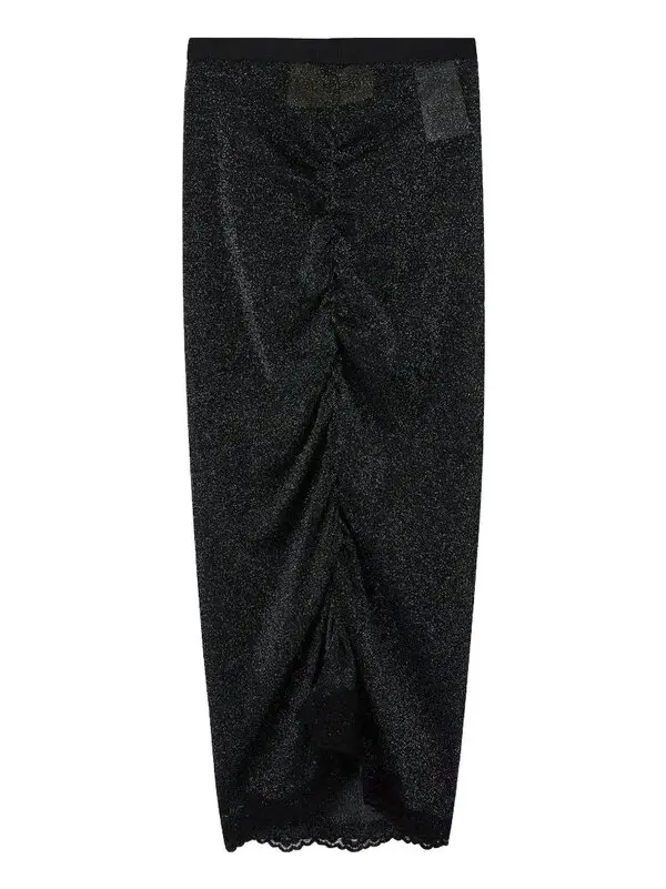 Valentino Garavani Lurex Knit Midi Skirt With Lace Hem - Black