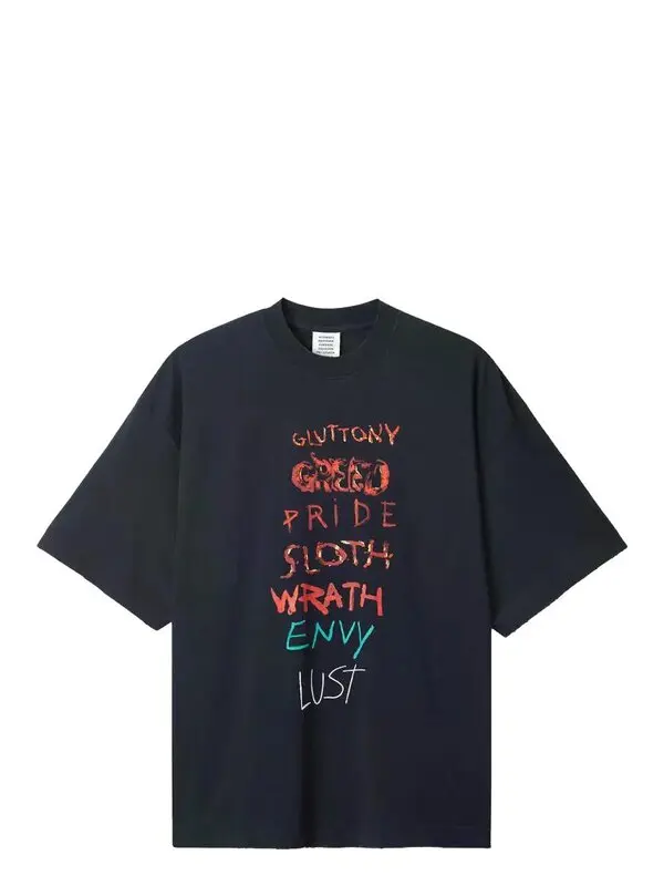 Vetements Distressed Graphic Print Cotton T-shirt - Black