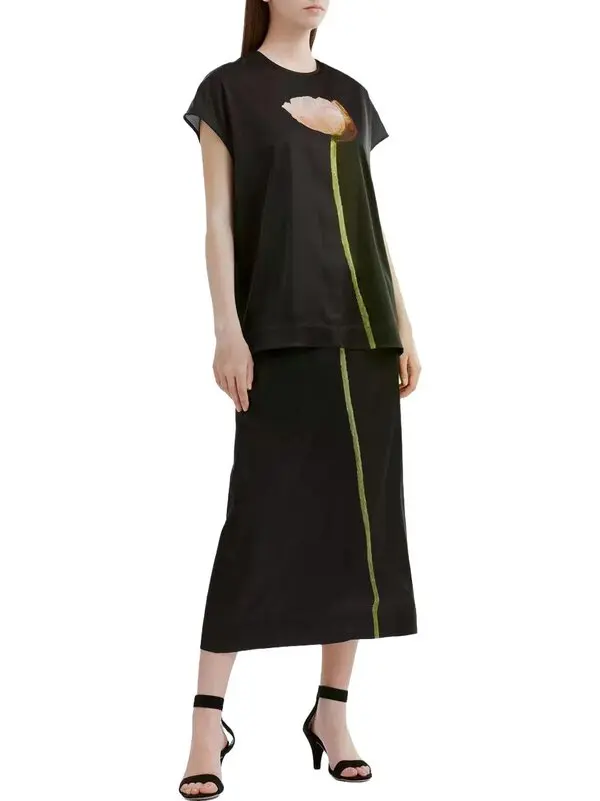 Simone Rocha Flower Print Rear Slit Skirt - Black