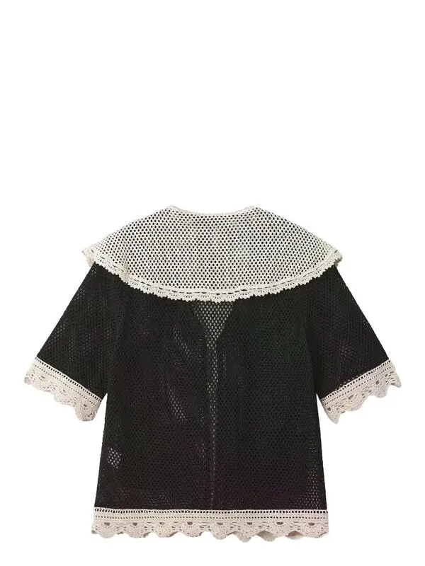 Sea Crochet-knit Sailor Collar Cardigan - Black