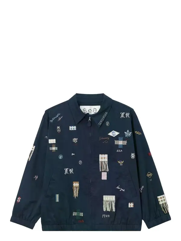Sea Embroidered Fringed-patch Jacket - Blue