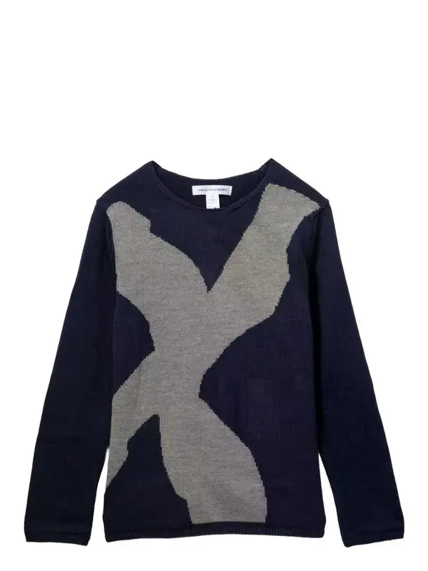 Comme Des Garçons Navy Pattern Knitted Crew Neck Sweater - Blue