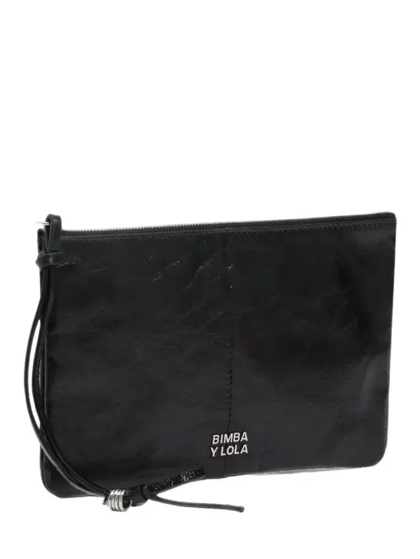 Bimba Y Lola Leather Logo Plaque Makeup Bag - Black