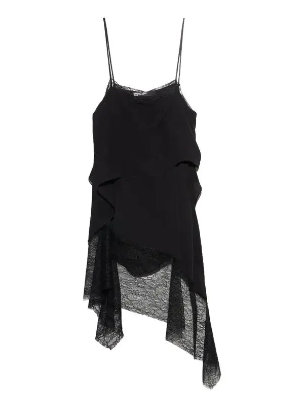 Bimba Y Lola Fluid Top With Layered Hem And Lace Detail - Black