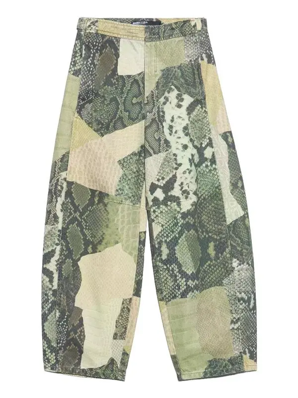 Bimba Y Lola Barrel Snake-patchwork Denim Trousers - Green