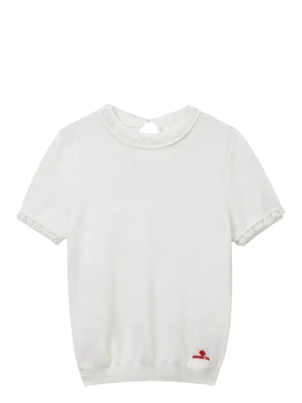 SHUSHU/TONG Ruffle Trim Logo Embroidered T-shirt - White