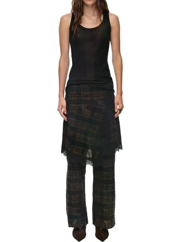 Bimba Y Lola Check-pattern Lace-trim Midi Skirt - Brown