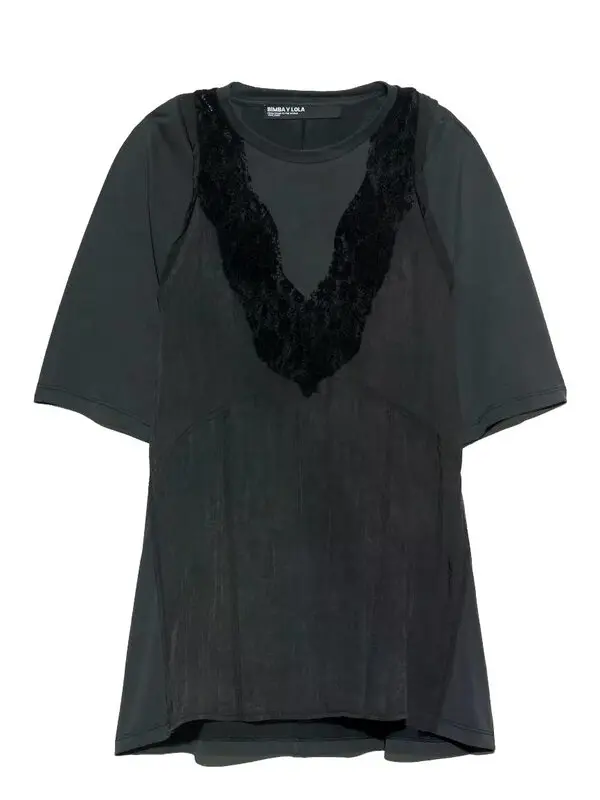 Bimba Y Lola Black Washed Lace Chest T-shirt - Grey