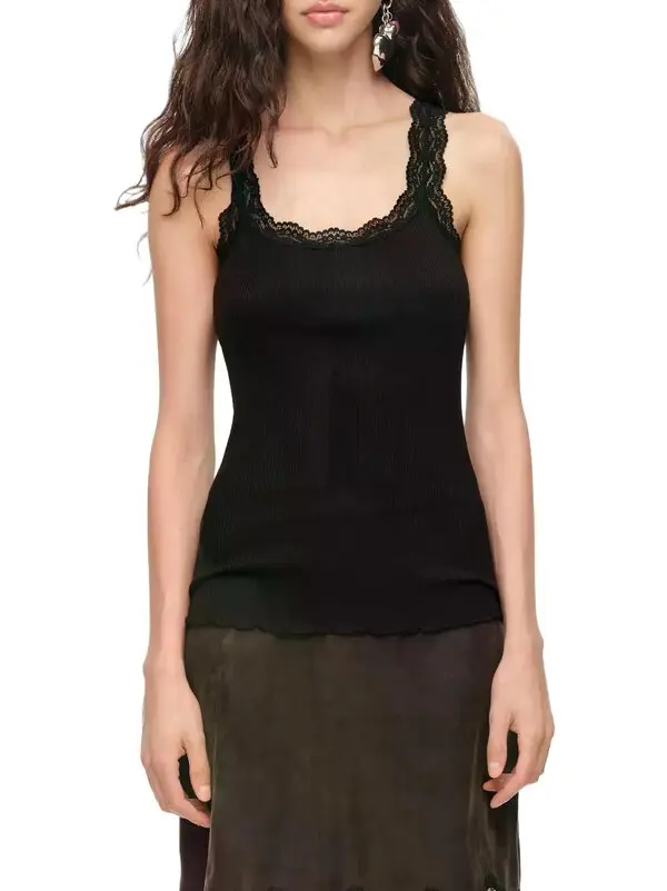 Bimba Y Lola Ribbed Lace Trimmed Camisole - Black
