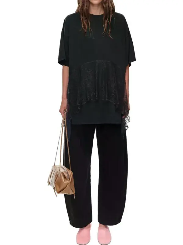 Bimba Y Lola Lace Trim Cotton T-shirt - Black