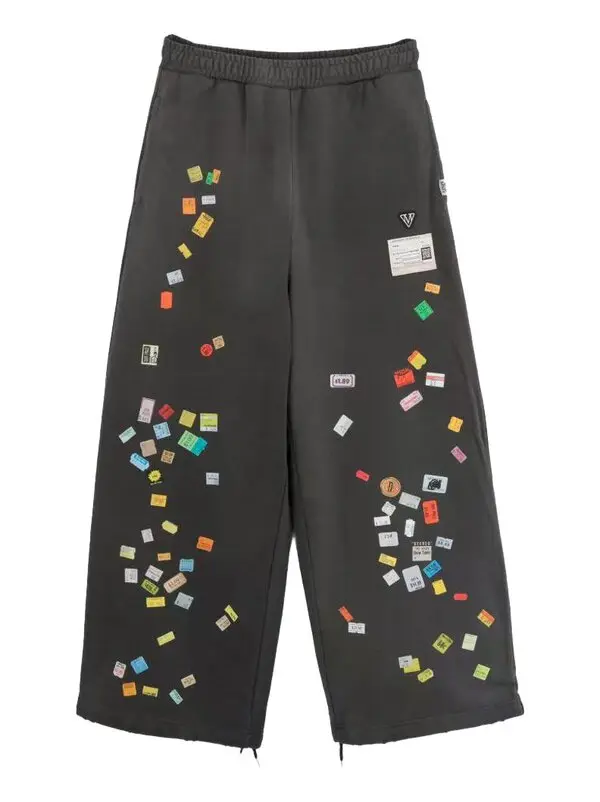 Mihara Yasuhiro Price Tag Sticker Printed Wide Leg Sweatpants - Black