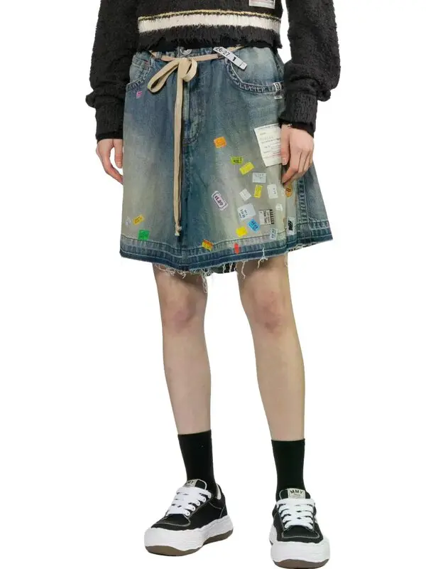Mihara Yasuhiro Price-tag Sticker Printed Denim Short - Blue