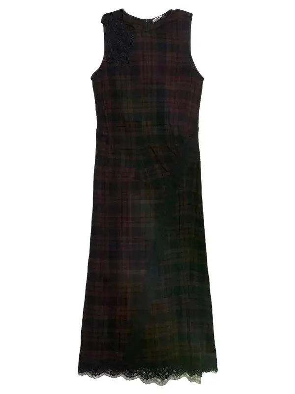 Bimba Y Lola Checked Midi Dress With Lace Details - Brown