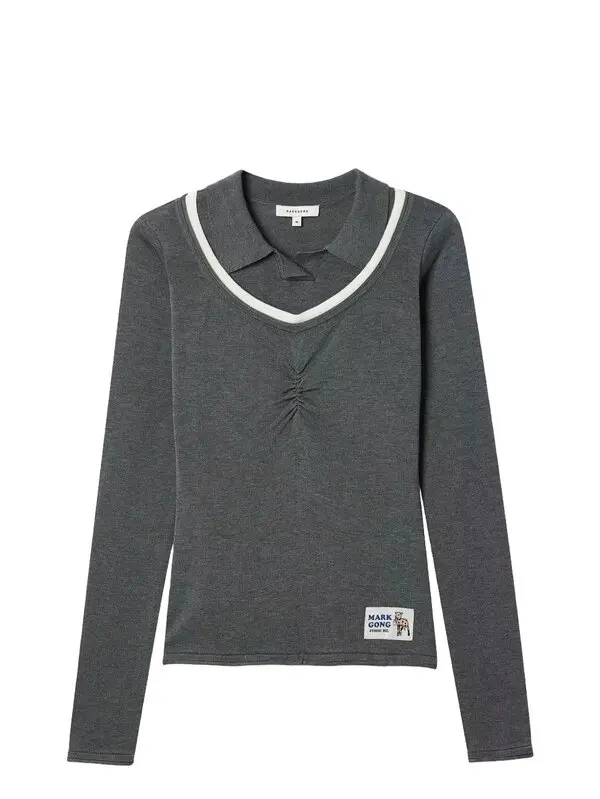 MARKGONG Long-sleeve T-shirt And Polo-collar Tank Top Set - Grey