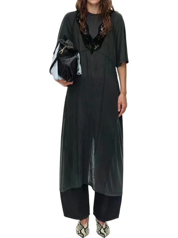Bimba Y Lola Washed Midi Dress With Lace Bodice - Black