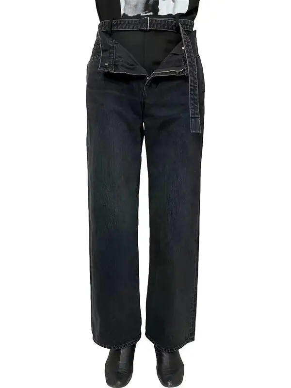 Sacai Belted Layered Jeans - Black