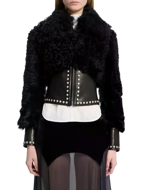 ANN DEMEULEMEESTER Cropped Shearling Jacket With Stud Embellishments - Black