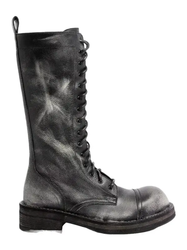 ANN DEMEULEMEESTER Brushed Leather Lace-up Combat Boots - Black