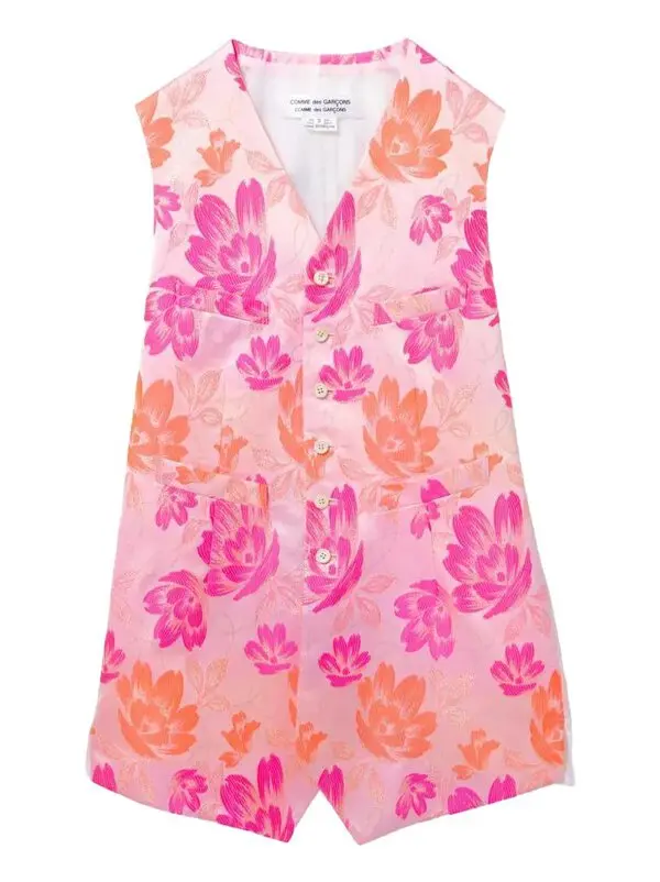 Comme Des Garçons Floral V-neck Vest - Red