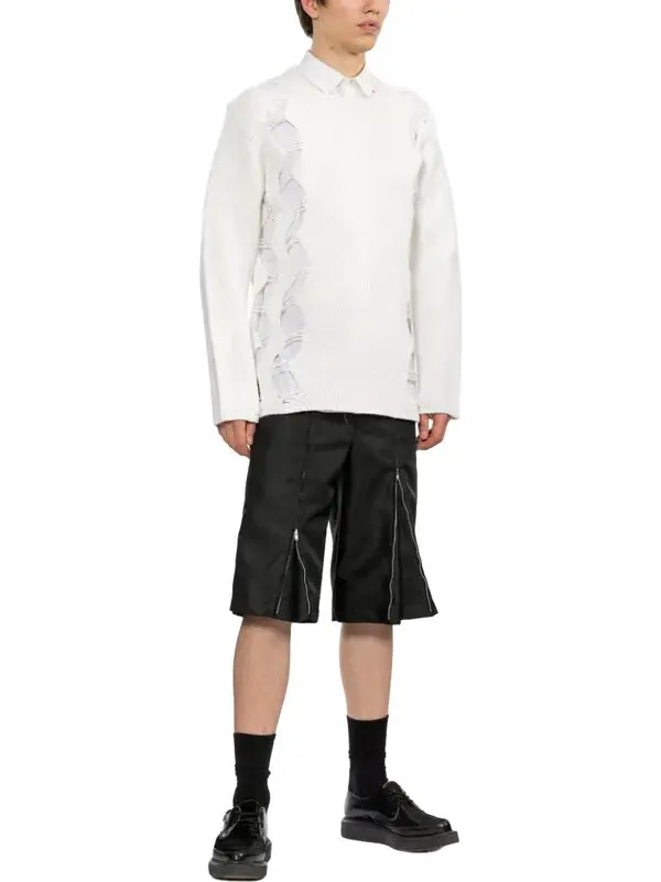Comme Des Garçons Distressed Crew Neck Jumper - White