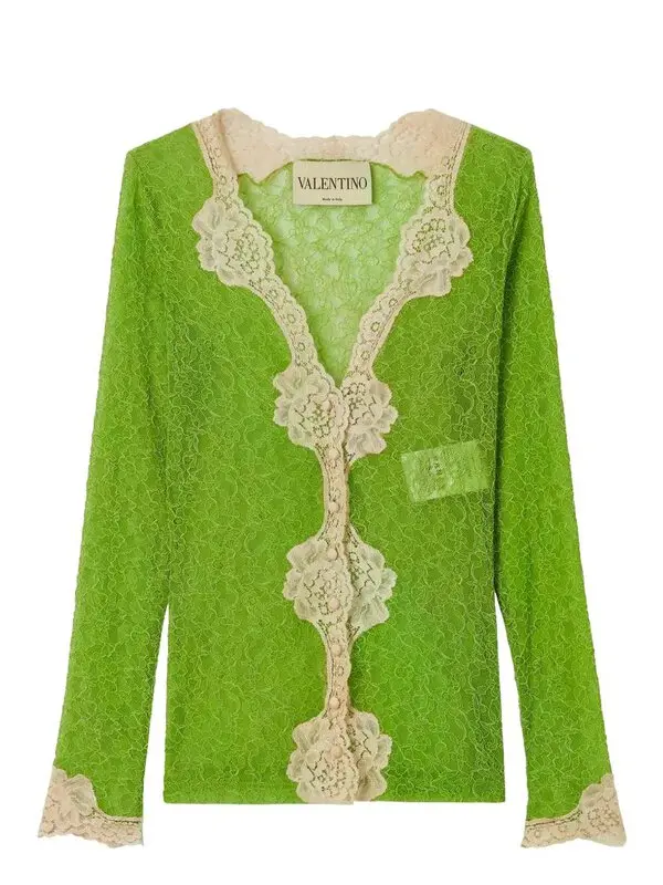 Valentino Garavani Lace-trimmed V-neck Cardigan - Green