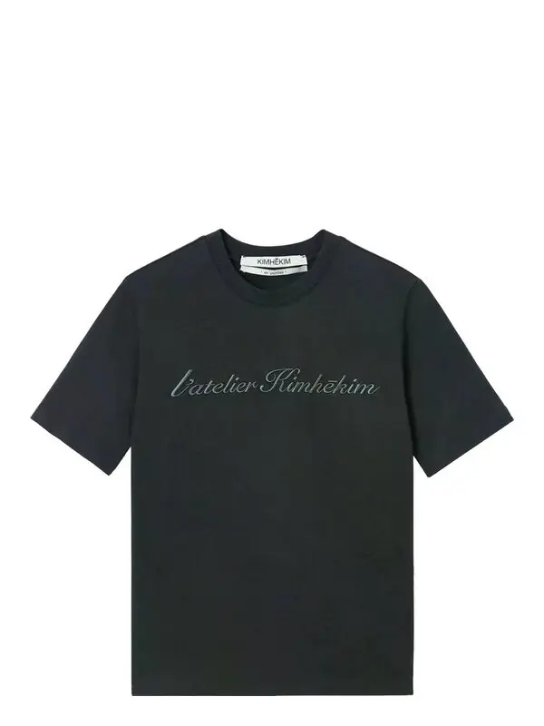 KIMHEKIM Logo-print Faux-pearl Detail Cotton T-shirt - Blue